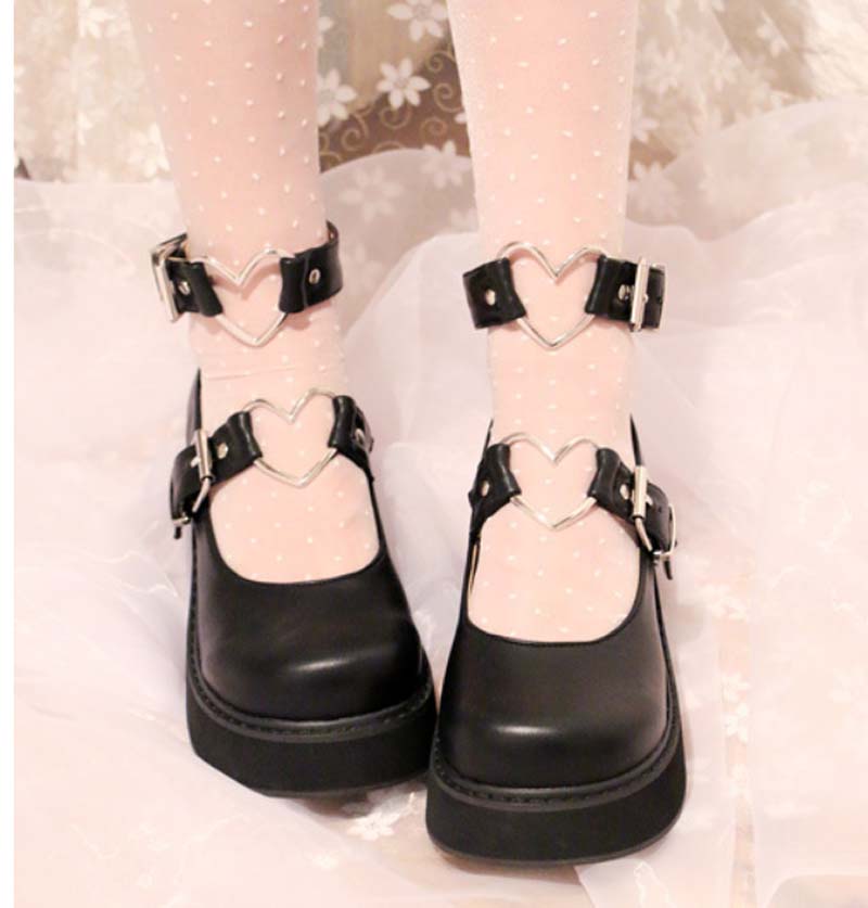 Girls Cute Lolita Shoes Wedge Heel Heart Shaped Shoes on Luulla