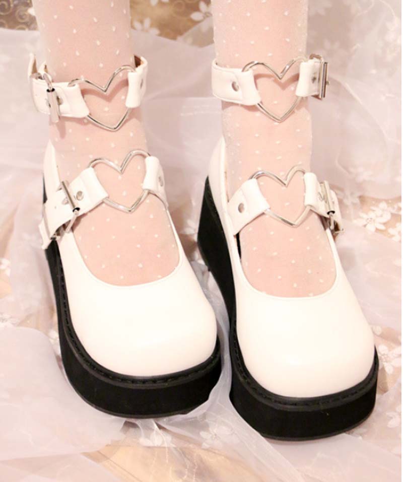 Girls Cute Lolita Shoes Wedge Heel Heart Shaped Shoes on Luulla
